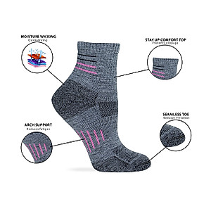 Wise Blend Ladies Merino Wool Blend Seamless Toe Hiker Quarter Socks 3 Pair (Black/Mocha/Grey, Women's Shoe Size 6-9 - Sock Size Medium)