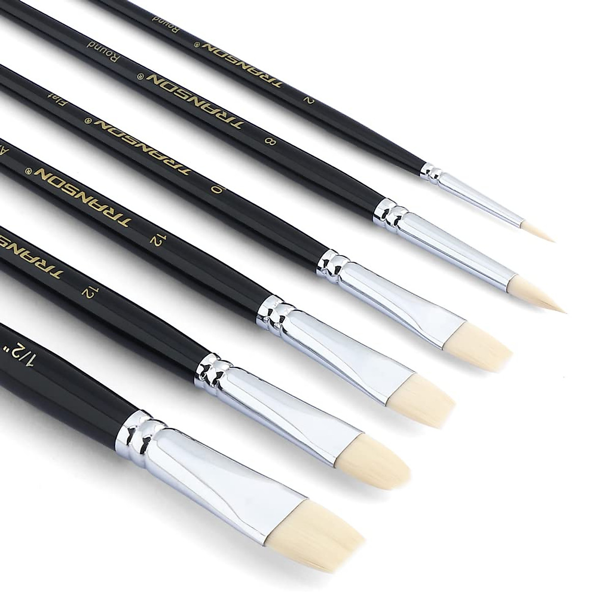 Transon Paint Brush Set 6pcs Art Painting Synthetic Bristle for Acrylic Watercolor Gouache Oil Leather Canvas and Face Painting