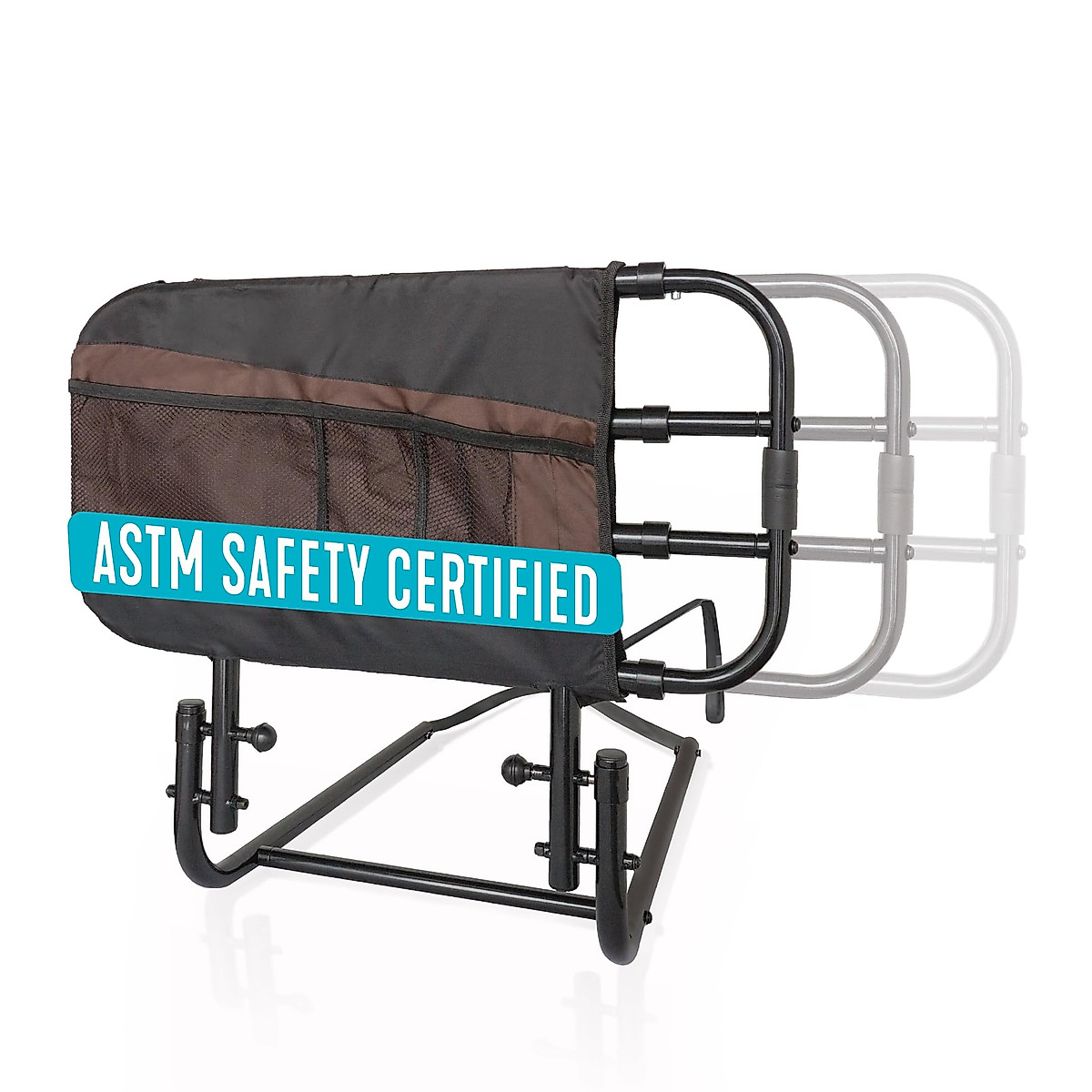 Stander EZ Adjust Bed Rail, Adjustable Senior Bed Rail and Bed Assist Grab Bar for Elderly Adults with Organizer Pouch