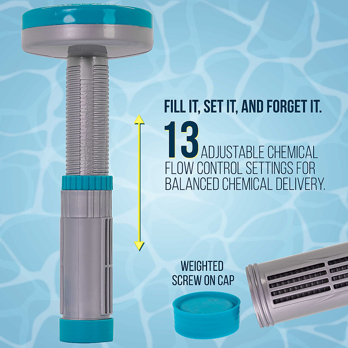 U.S. Pool Supply Floating Spa, Hot Tub & Small Pool Chlorine and Bromine Chemical Dispenser - Holds 1" Tablets, 13 Flow Level Control Setting