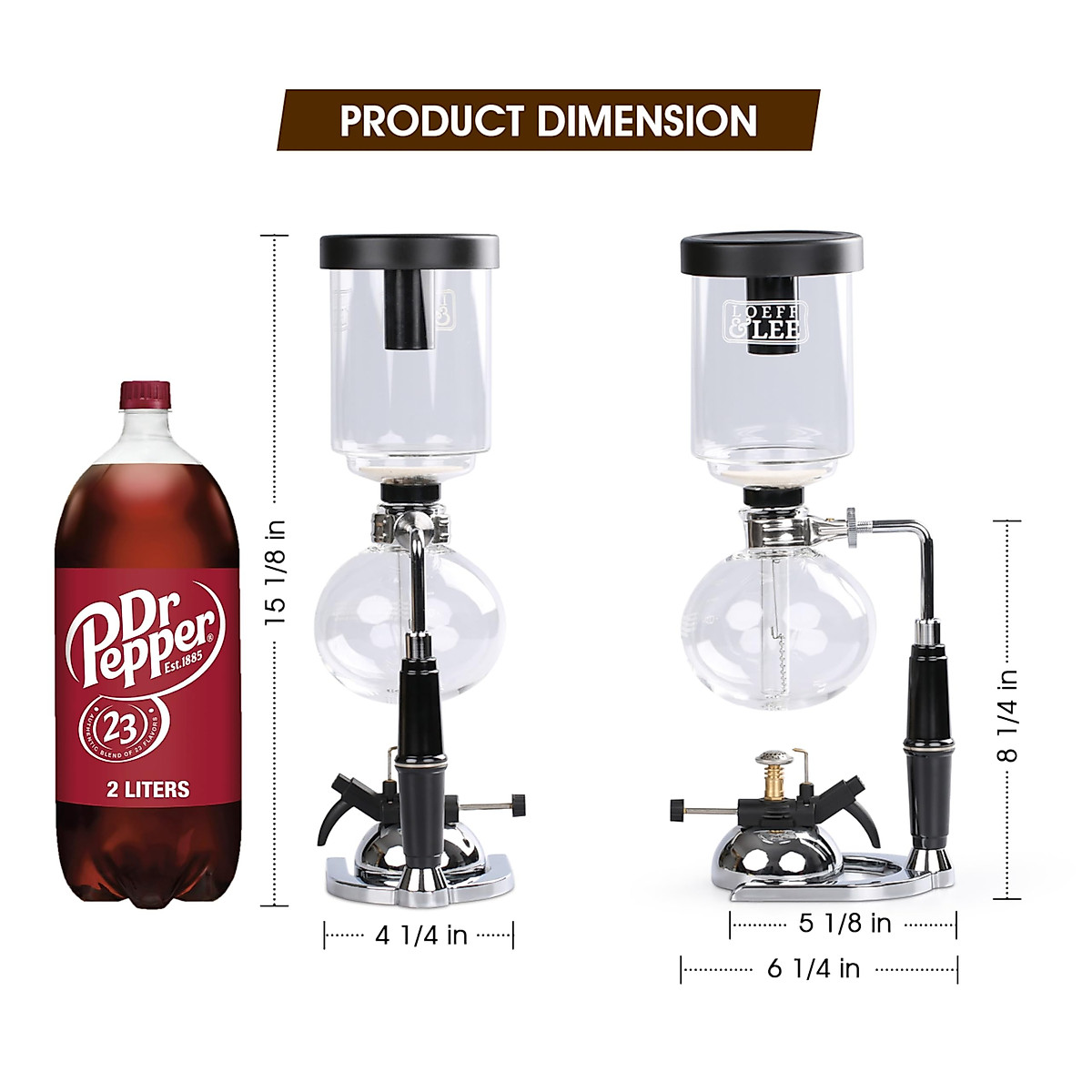 LOEFF&LEE 5 Espresso Cups - Siphon Coffee Maker with MicroBurner (Tabletop Syphon Coffee Brewer - 600ml)