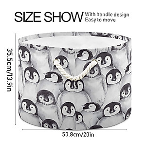 ALAZA Storage Basket Bin Cute Penguins Round Laundry Basket Collapsible Organizer Basket Kids Laundry Hamper with Handles for Nursery Clothes Toys Books Home Decor