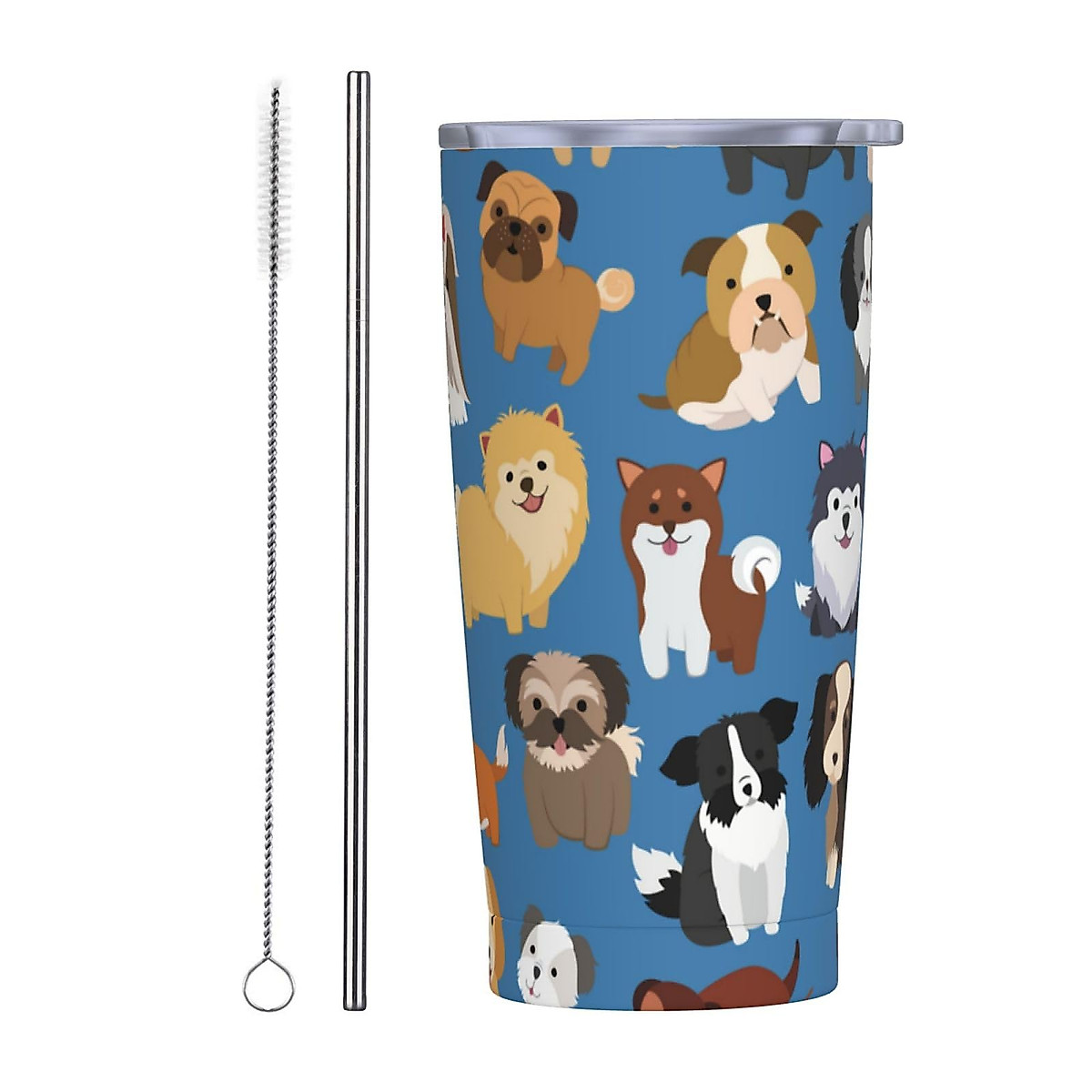 Cute Animal Dog 20oz Tumbler Stainless Steel Vacuum Insulated Double Wall Travel Tumbler, Durable Insulated Coffee Mug, Thermal Cup With Lid and Straw for Hot & Cold Drinks