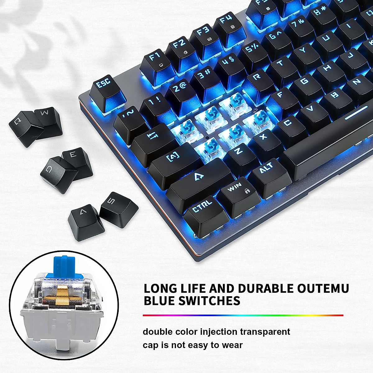 MOTOSPEED 2.4GHz Wireless/USB Wired Mechanical Keyboard 104Keys Led Backlit Blue Switches Gaming Keyboard for Gaming and Typing,Compatible for Mac/PC/Laptop