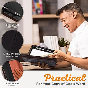 Christian Art Gifts Men's Classic Bible Cover The Lord is My Strength Lion Exodus 15:2, Brown Faux Leather, Large