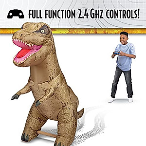 AIRTITANS Jurassic World Inflatable T Rex RC – Massive Attack Air Titans Dinosaur - Over 6 Feet Long - Turns & Spins - Stomps & Roars!
