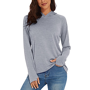 Womens UPF 50+ Hoodie Long Sleeve Sun Shirt Workout Shirts Runnig Shirts Quick Dry Summer Fishing Shirts for Women Breathable Beach Shirts Light Grey