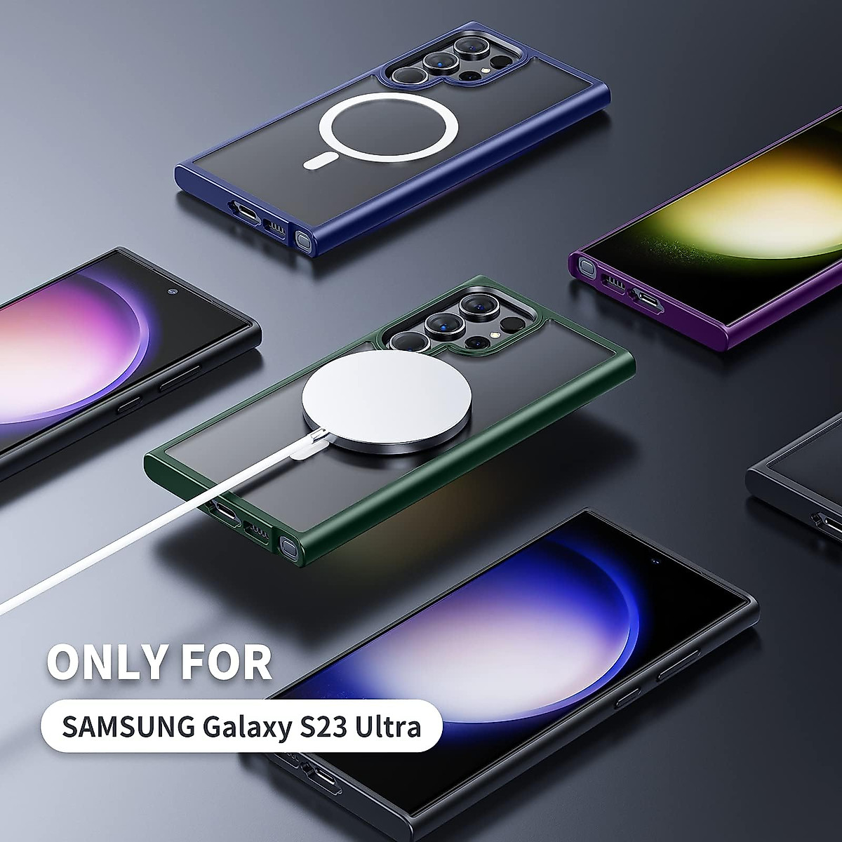 ANNGELAS for Samsung Galaxy S23 Ultra Mag-safe Case,Slim Shockproof Protective Cover with Magnetic,Frosted Hard Back Soft Silicone TPU Bumper Phone Case Compatible Galaxy S23 Ultra 6.8inch,Matte Green