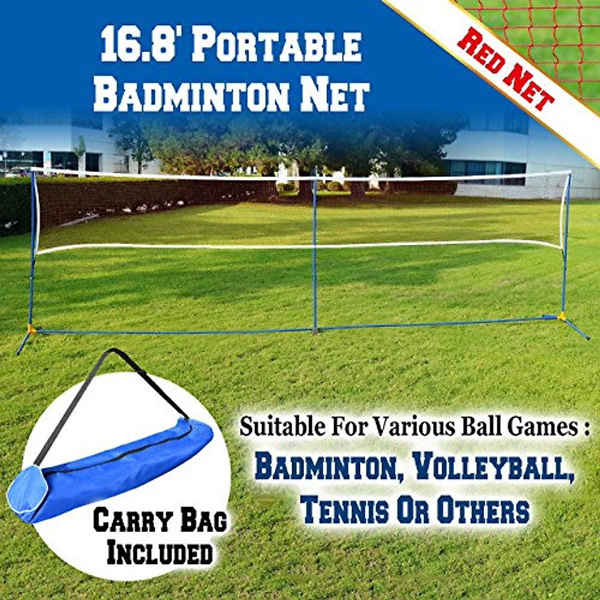 BenefitUSA Portable Badminton Net Volleyball Tennis Net w Stand for Family Sport (16.7' x 2.5')
