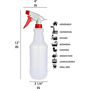 BRIGHTFROM 32 OZ Empty Plastic Spray Bottle, Heavy Duty with Adjustable Spray Nozzle, Chemical Resistant, All Purpose, Professional for Cleaning, Planting & Chemical Solutions