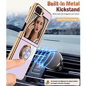 Jasmeas for Galaxy Z Flip 5 Case for Women Girl, Luxury Soft Back Cover with Ring Holder Plating Rose Gold Edge 360° Kickstand Slim Flexible Phone Case for Samsung Galaxy Z Flip5 (2023), Purple