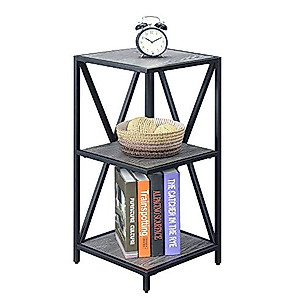 Convenience Concepts Tucson Metal 3 Tier Corner Bookcase, Weathered Gray / Black