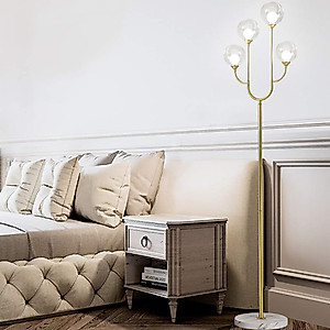 Hsyile Lighting KU300227 Brushed Brass Finish Modern Floor Lamp 4-Light with White Transparent Globes and Round Base - for Living Room,Bedroom,Living Room and Office