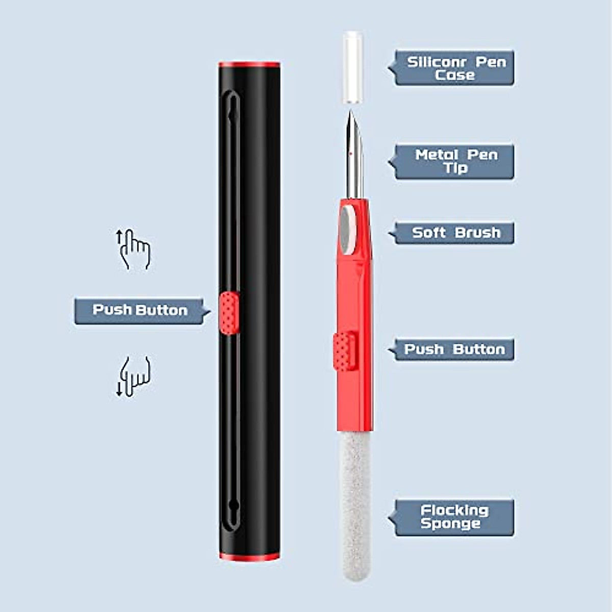 Airpod Cleaner Kit,Bluetooth Airpods Pro Earbuds Cleaning Kit Pen with Soft Brush Flocking Sponge,Multifunctional Earbuds Cleaning Tool for Airpods Cellphones,Upgraded Kits with Wet Dry Wipes (Black)