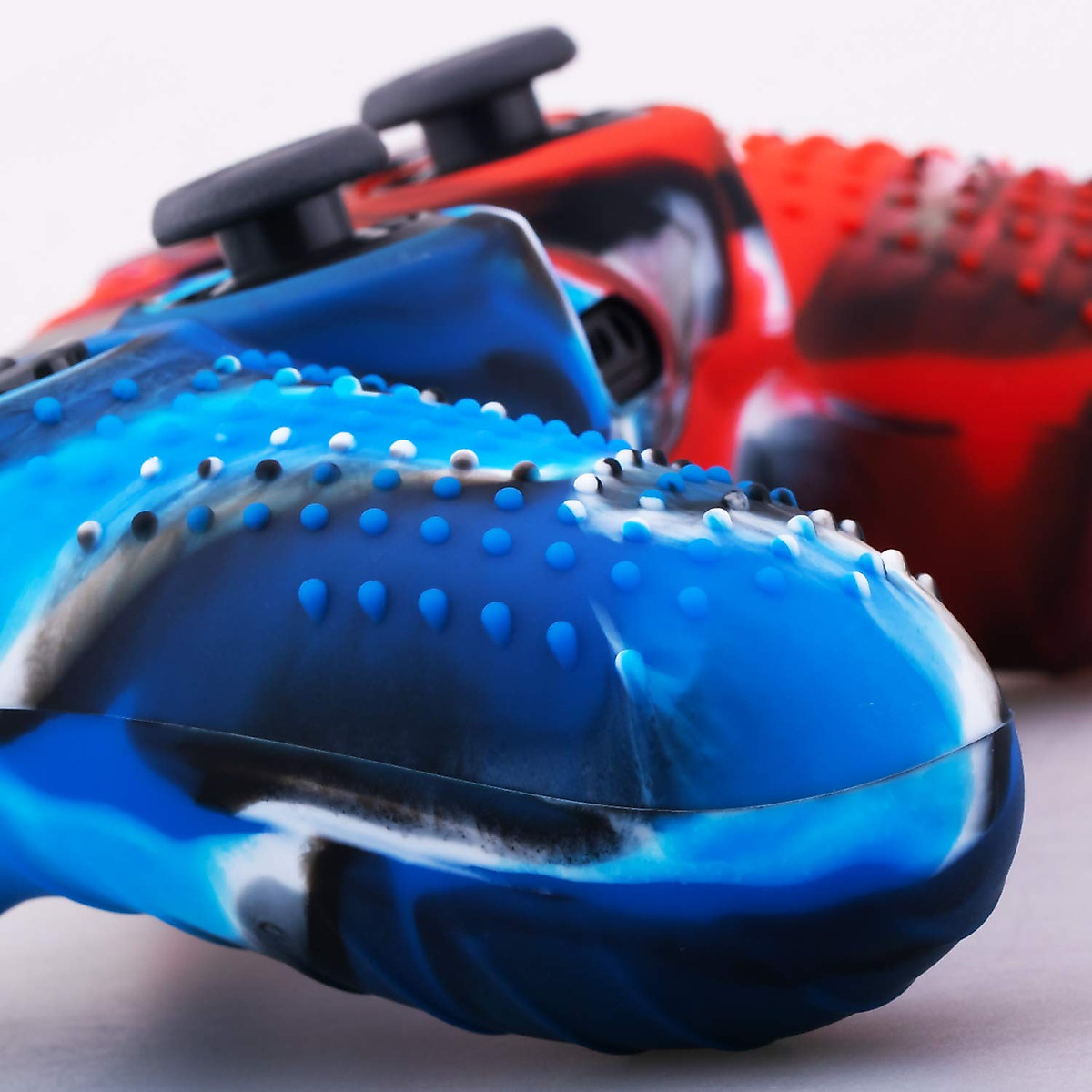 YoRHa Studded Dots Silicone Rubber Gel Customizing Cover for Sony PS4/slim/Pro Dualshock 4 Controller x 1(Camou Red&Blue) with Pro Thumb Grips x 10