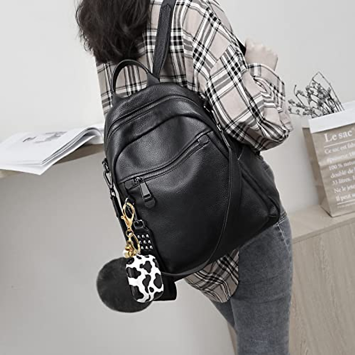 Lopnord for AirPods Pro Case Cute, Cover for AirPods Pro Case Cover Cute with Keychain for Women Girls, Hard Protective Skin with Keychain Pom pom Ball for Airpod Pro Charging Case Accessories(Cow)