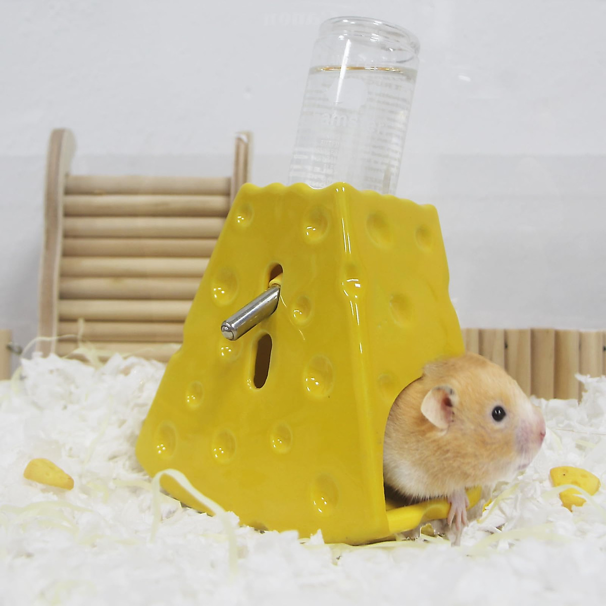 Deapeey Hamster Water Bottle for Glass Tank, Adjustable Hamster Water Bottle Holder 125ML Syrian Hamster Water Bottle with Widen Bottom Stand Anti-Fall, Ceramic Cheese Water Dispenser for Mice Gerbil