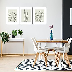 Anyzal Modern Minimalist Line Flower Canvas Wall Art 3 Piece Boho Botanical Plant Simple Natural Floral Leaf Pictures Wall Decor for Living Room Bathroom Bedroom 12x16 In/pc Ready to Hang