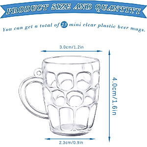 DOERDO 25Pieces Mini Beer Glasses Clear Plastic Mug Shot Small Juice Cups Tasting Glasses for Beer Festival Outdoor BBQ, Outdoor Picnics, or Oktoberfest, 0.2oz