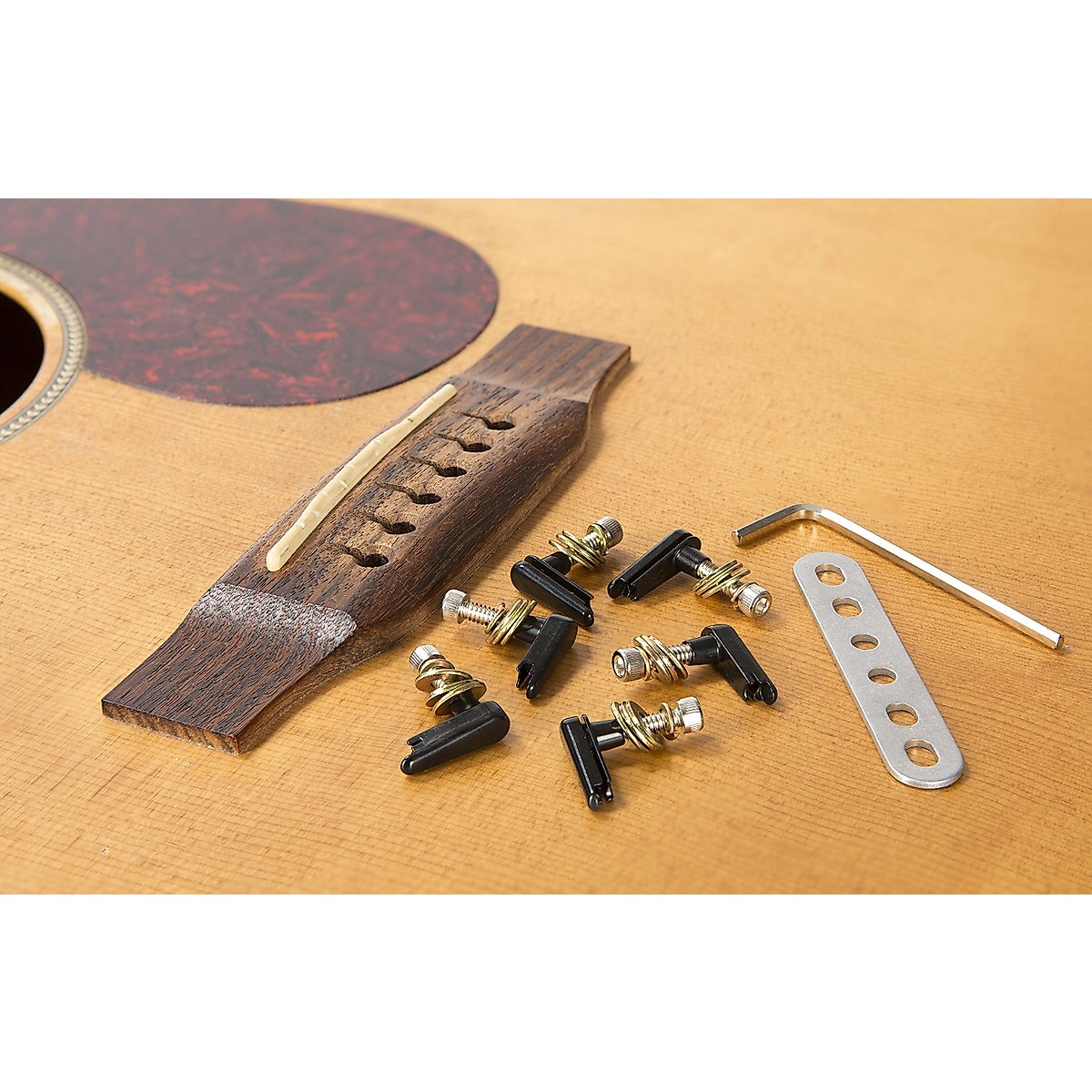 Power Pins 2.0 - Black Chrome Set with Power Plate Upgrade- Patented Bridge Pin System for Acoustic Guitars- Improved Tone, Amplified Sound, Easier Restringing, and Faster Tuning