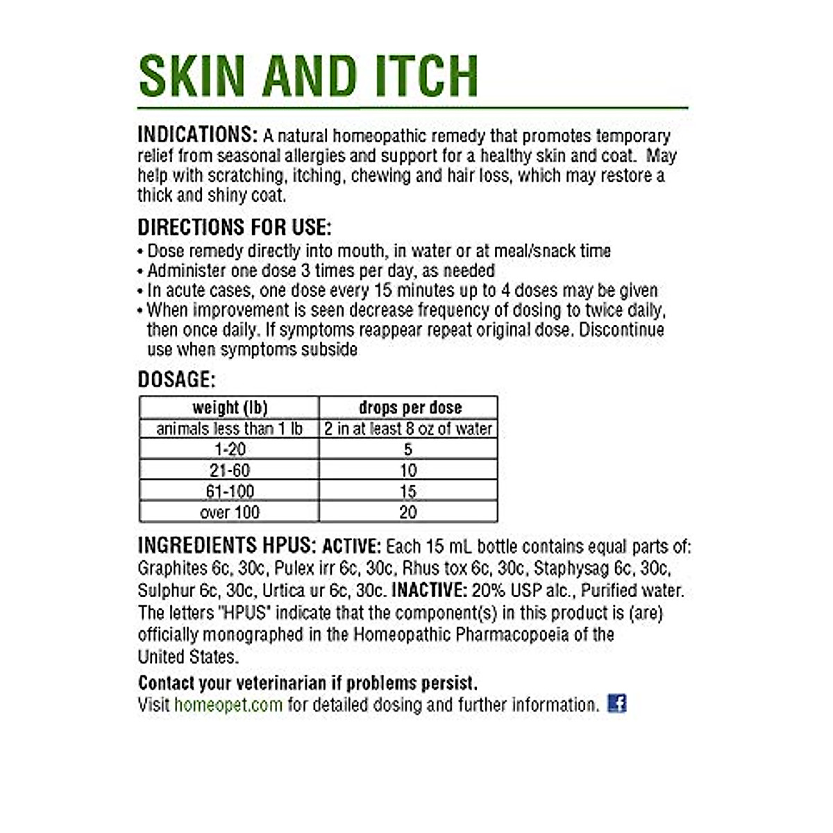 HomeoPet Skin and Itch, Skin and Coat Support for Pets, 15 Milliliters