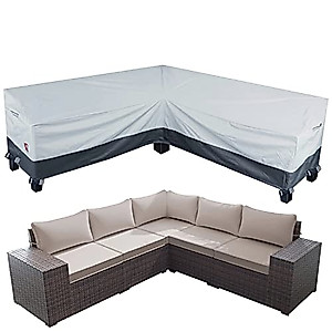 ClawsCover V-Shaped Outdoor Patio Sectional Sofa Cover Waterproof Heavy Duty Fadeless 600D Polyester Weatherproof Garden Couch Furniture Sectional Set Cover,89L/89Lx34Dx31H Inch