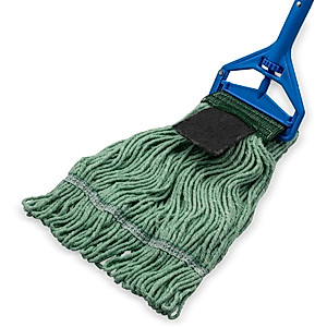 SPARTA Flo-Pac Acrylic Mop Head, Loop-Ended, Wide Band with 5" Green Band with Scrubber for Organized Cleaning, Medium, Green