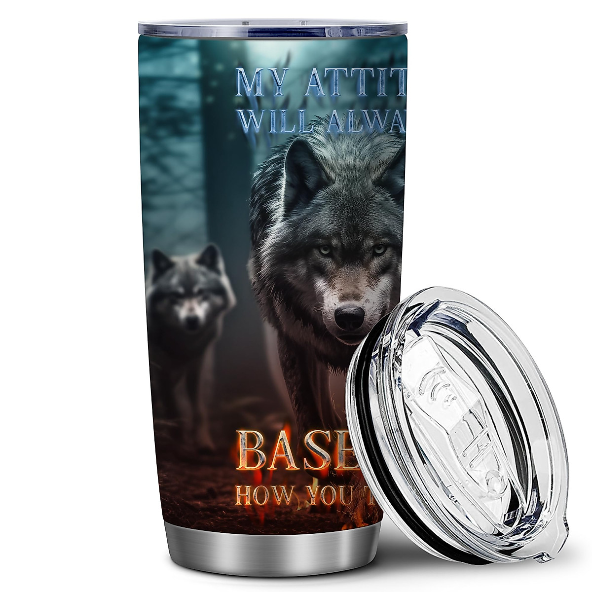 Equoza Wolf Tumbler for Men, Gifts for Wolf Lovers 20oz Insulated Tumble Stainless Steel Vacuum Travel Coffee Mugs with Lid Birthday Tumbler Gifts for Men（Pack of 1）
