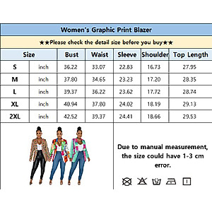 Women's Graphic Print Blazer Button Open Front Long Sleeve Casual Jacket Multicolored X-Large
