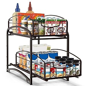 Bextcok Under Sink Organizers And Storage, 2 Tier Pull Out Under Sink Storage For Kitchen With Sliding Drawer, Metal Bathroom Cabinet Organizer Shelf, Pantry Organizers And Storage,Black