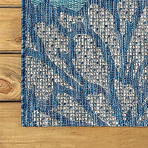 JONATHAN Y SMB110C-8 Zinnia Modern Floral Textured Weave Indoor Outdoor Area-Rug Bohemian Coastal Easy-Cleaning Bedroom Kitchen Backyard Patio Non Shedding, 8 X 10, Navy/Aqua