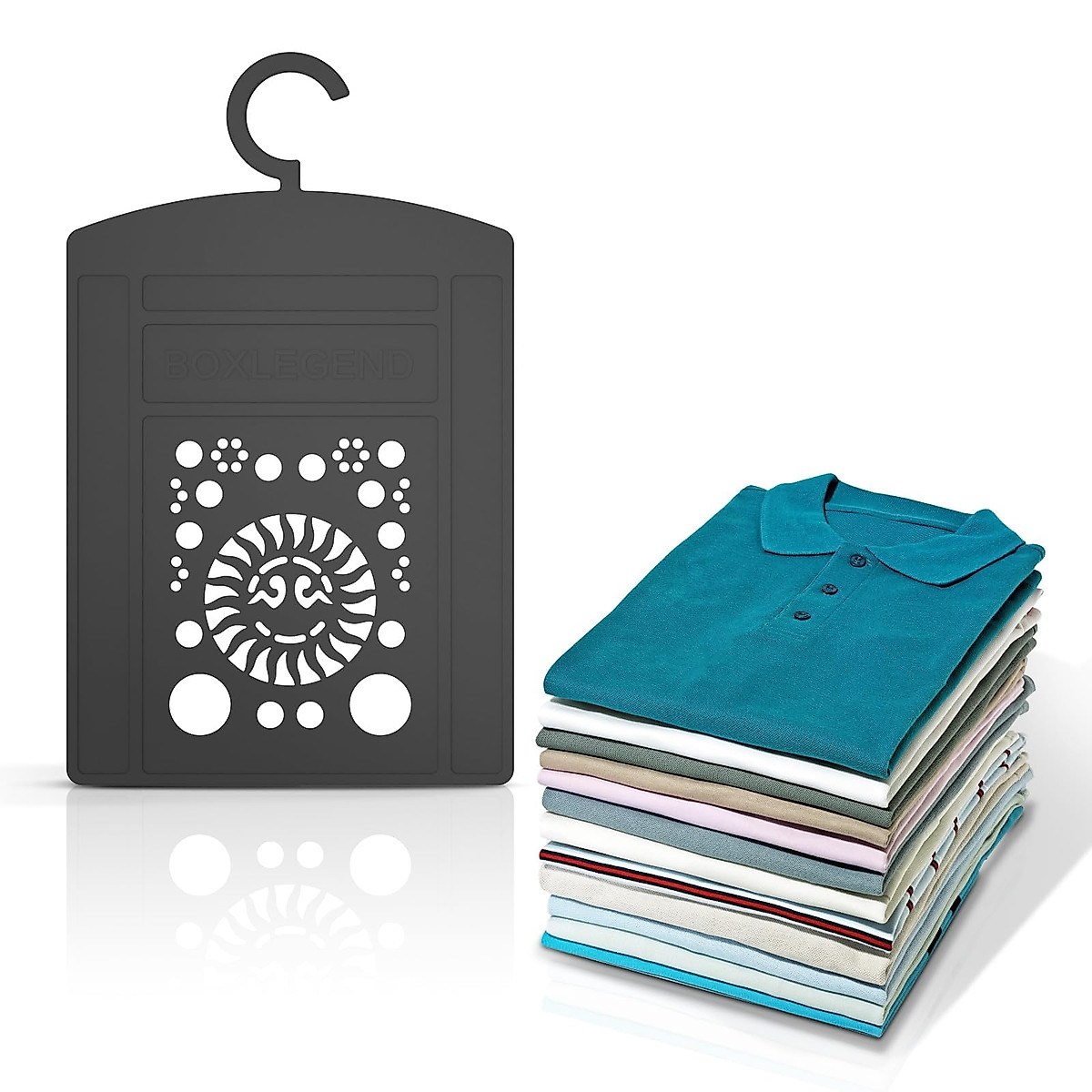 BoxLegend Shirt Folding Board Durable Shirt Folder Easy Folding Clothes Folder for Adult and Kids Handle As Hook for Hanging Black