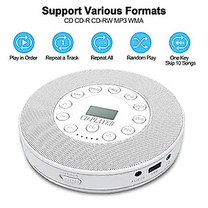 WOKALON Walkman CD Player Portable with Radio,Small Personal Portable CD Player with Headphones Speakers,Rechargeable Discman Kpop Music Compact CD Players for Kids Home Car,2000mAh,Anti-Skip(White)