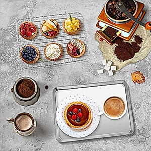 10.4 Inch Toaster Oven Pan with Rack Set, P&P CHEF Stainless Steel Small Baking Pan Tray and Grid Cooling Rack for Cooking/Roasting, A Pan and A Rack, Dishwasher Safe & Easy to Clean & Non-toxic