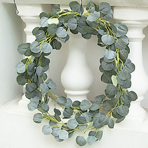 COOWAS 2 Pack Artificial Eucalyptus Leaves Garland Feet Fake Vine Leaves Greenery for Wedding Party Outdoor Garden Office Home Kitchen Bedroom Wall Decor