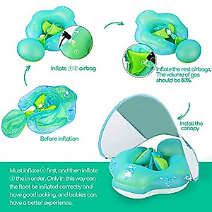 Relaxing Baby-Pool Float with Adjustable Seat Pocket with Canopy of UPF 50+UV Protection Anti-Slip Crotch, Add Tail Chamber Baby Floats for Pool Accessory Air Pump and 2 Pool Toys for Toddler 6M-3Yrs