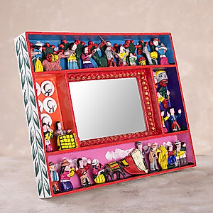 NOVICA Artisan Handmade Photo Frame Collectible Folk Art Wood Retablo Red Woodceramic Peru Decor Accessories Frames Retablos 'Tuna Harvest' (4x6)