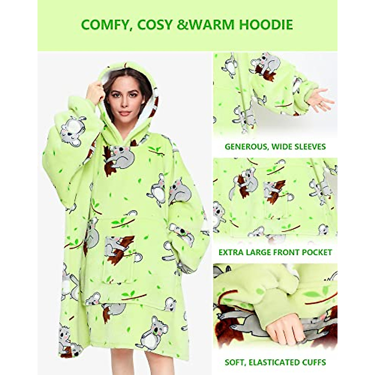 Blanket Hoodie Women Oversized,Soft & Warm Weighted Fluffy Sherpa Fleece Wearable Adult Blanket Hooded Gift with Sleeves