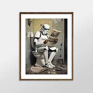 Star Wars Bathroom Décor Art Print - Premium Giclee Fine Art Print - Aesthetic Modern Vintage Painting Style Darth Vader Stormtrooper Yoda Print Poster for Bathroom Wall Decor, Ready to Frame