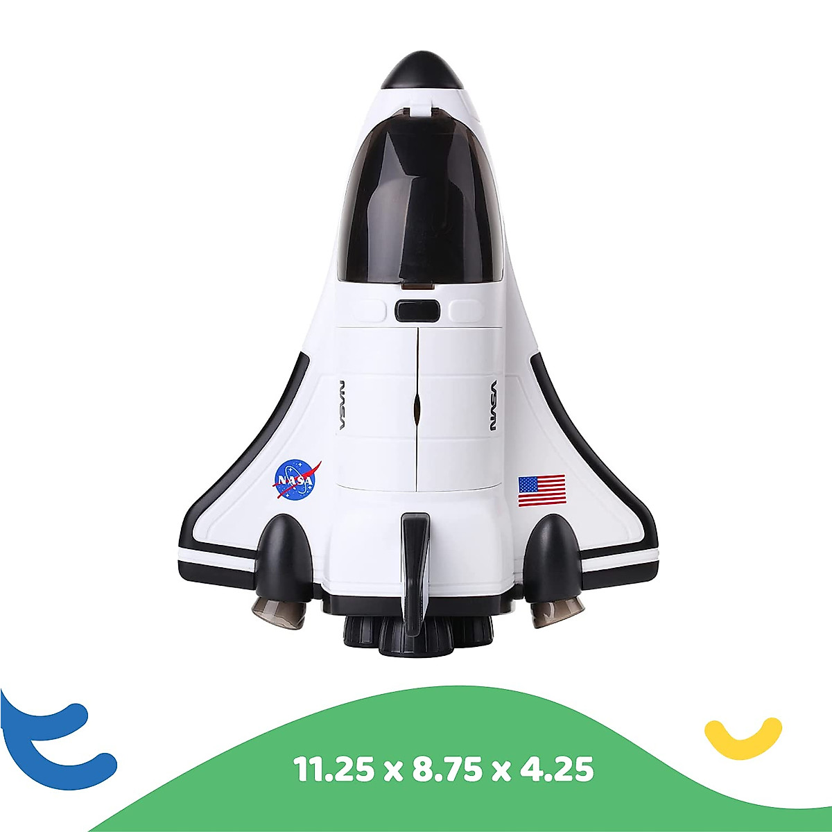 Dazmers Spaceship Shuttle Toy with Astronaut Figure - Light-Up Rocket Ship with Blast-Off Sound Effects - Space Exploration Play and Interactive Space Toys for Kids 5-8 Years Old - 10x8x4 Inches
