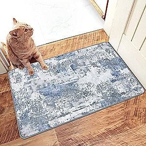 famibay 2x3 Rug Non Slip Modern Abstract Small Area Rugs for Bedroom Soft Flurry Throw Rugs with Rubber Backing Low Pile Indoor Washable Rugs Carpet for Entryway Bedroom Bathroom (Blue and Grey)