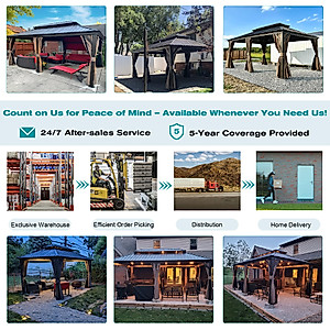 Domi 12' x 18' Hardtop Gazebo Permanent Metal Gazebo with Galvanized Steel Double Roof, Curtains and Netting for Party, Wedding, Outdoor Dining, Patio, Backyard, Brown