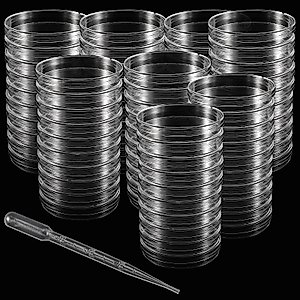 SEUNMUK 80 Pack Dia 90mm x 15mm Plastic Petri Dishes with Lid, Sterile Petri Dishes, Lab Petri Dishes with 200 PCS 3ml Transfer Pipettes for School and Laboratories