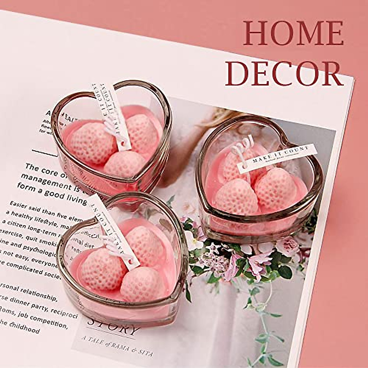 Scented Candles Gifts for Women, Strawberry Shaped Rose Scent Heart Candles Pink Candles Decorative Candles, Gifts for Women Mother's Day Birthday Wedding Anniversary, Home Decor Soy Candles Non-Toxic