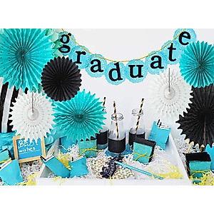 Teal Graduation Party Decorations/Turquoise Teal Black Graduation Decorations 2024/Turquoise Birthday Decorations/Bridal Shower Decorations White Black/Moustache Birthday Little Man Decorations