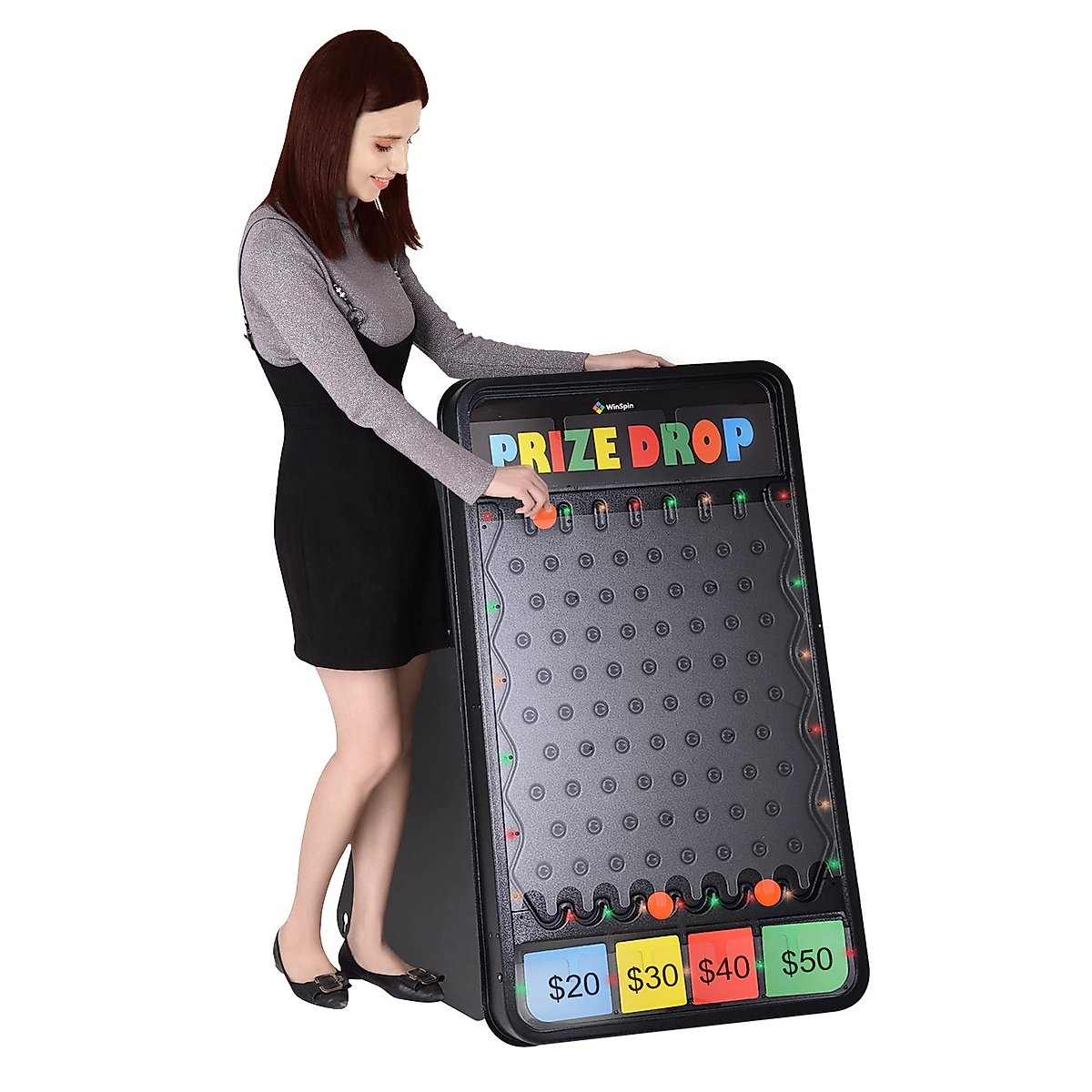 WinSpin 41"x25" Prize Drop Board Foldable Stand Disk Drop Board Game with 12 Playing Pucks for Carnival Tradeshow Party, (with Multi-Colored LED Light)