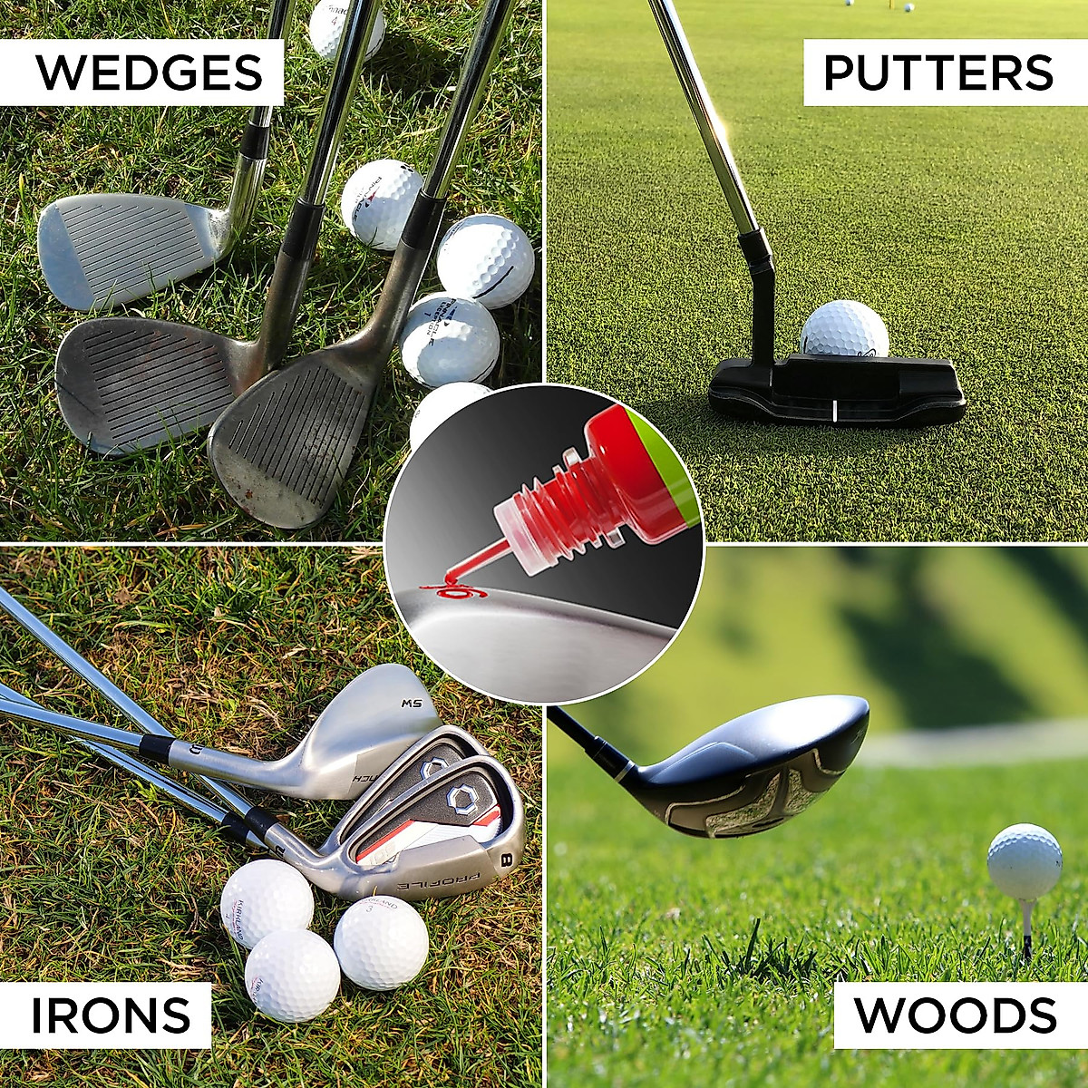 G-Paint Golf Club Paint - Touch Up, Fill in, Customize or Renovate Your Clubs - 4 Pack of 10ml Bottles. Black, White, Red & Blue