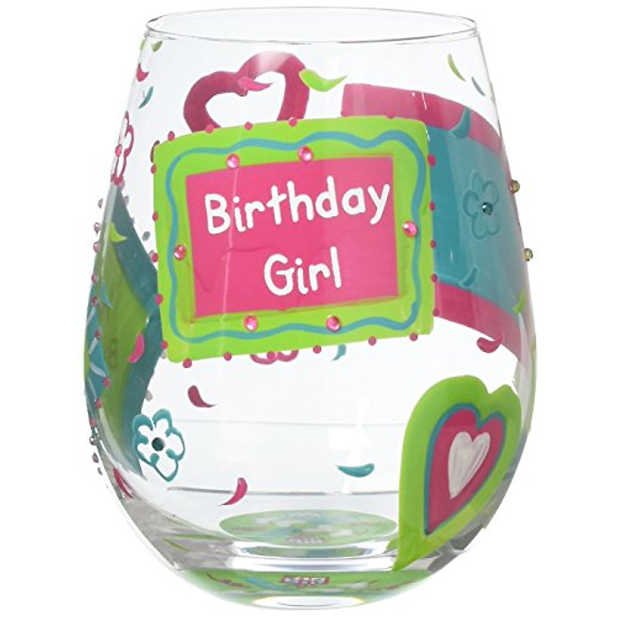 Designs by Lolita “Birthday Girl” Hand-painted Artisan Stemless Wine Glass, 20 oz.