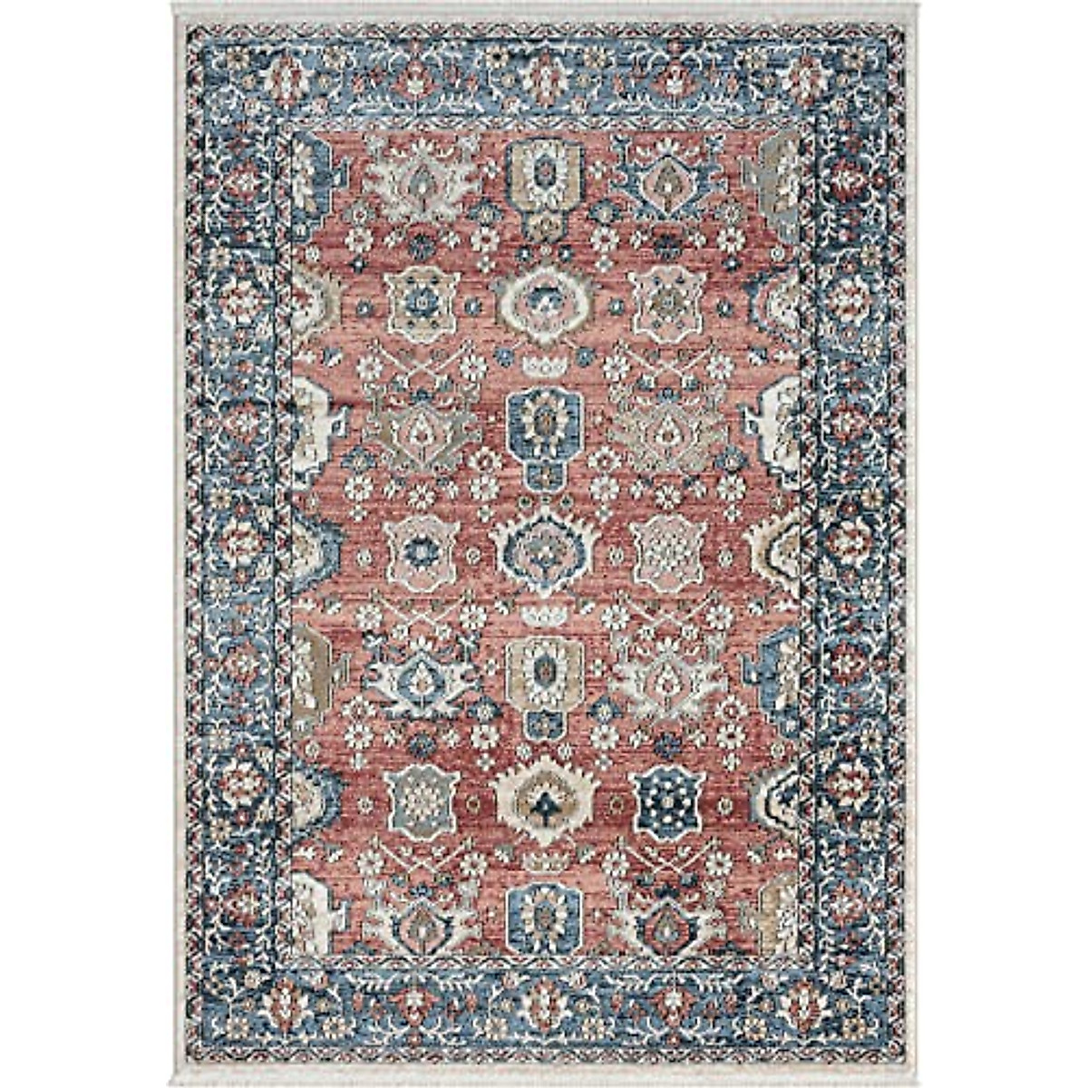 Abani Savoy Collection Area Rug - Red and Cream Vintage Design - 6' x 9' - Easy to Clean - Durable for Kids and Pets - Non-Shedding - Medium Pile - Soft Feel - for Living Room, Bedroom & Office