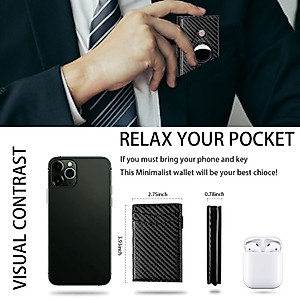 Smart Pop Up Wallet with Front Pocket RFID Blocking Credit Card Holder with Id Window Money Clip Slim Minimalist Wallet for Men (Carbon Fiber Leather)